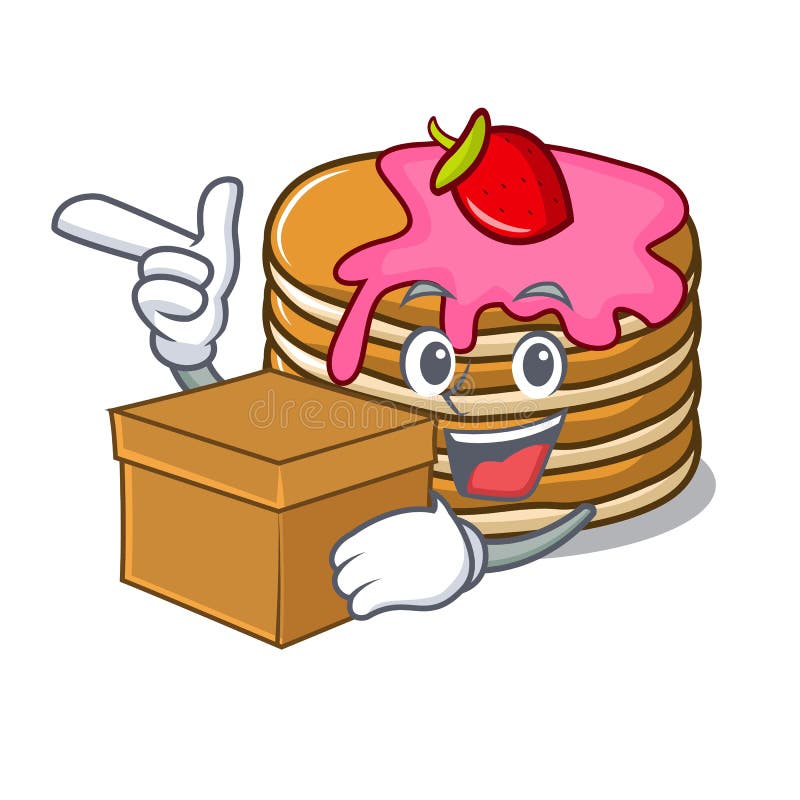 With Box Pancake with Strawberry Character Cartoon Stock Vector ...