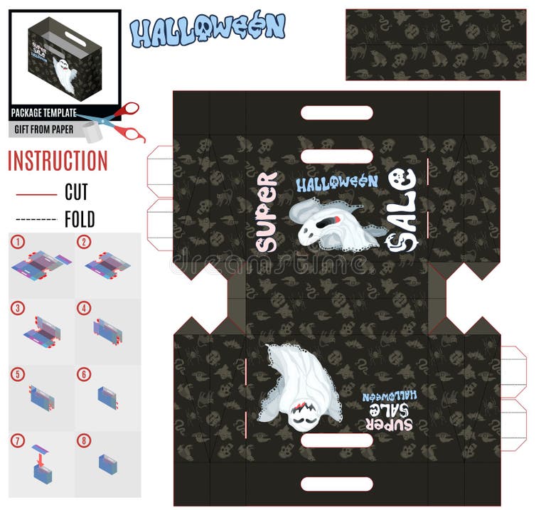 Box Paper Bag Template Funny Creatures Ghosts Stock Illustration ...