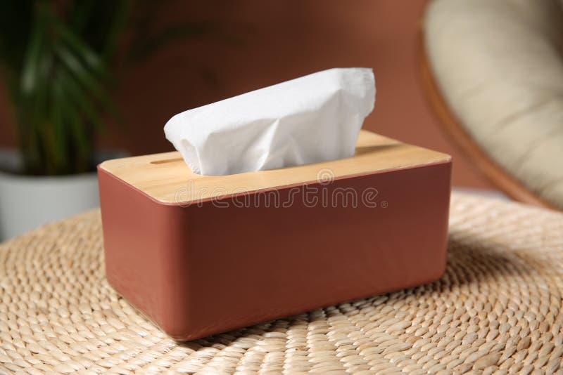 Box with Paper Tissues on Table in Room, Closeup Stock Image - Image of ...