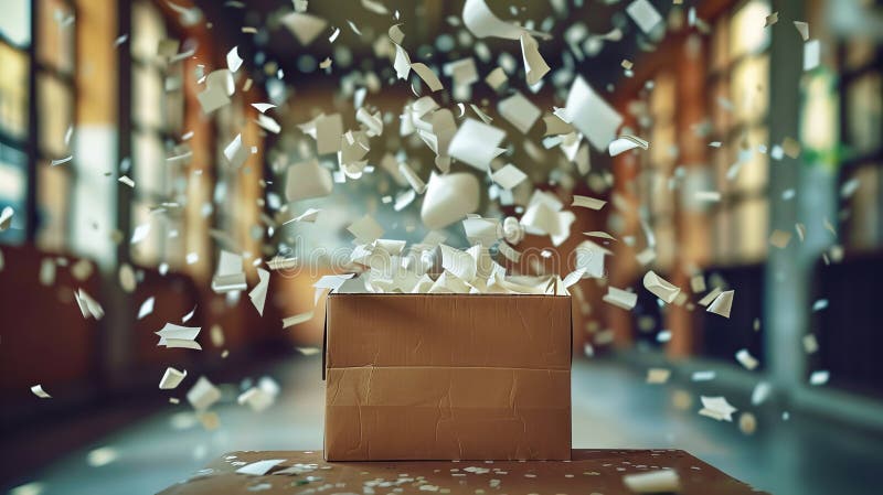 A Box with Papers Falling Out of it Stock Photo - Image of brown, paper ...