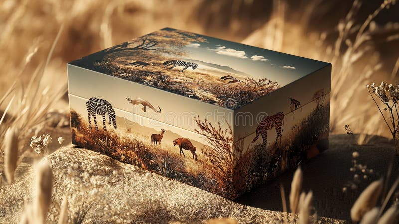 A Box with a Picture of Animals on it Stock Image - Image of landscape ...