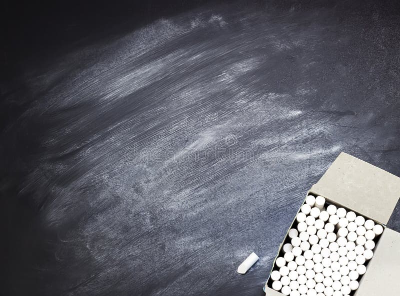 Box with Pieces of Chalk on a Blackboard Stock Photo - Image of ...