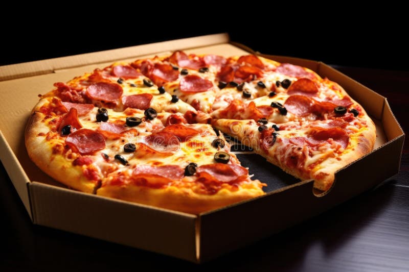 Box of Pizza with a Half-eaten Slice Stock Photo - Image of generative ...