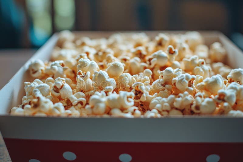 Box of Popcorn is Sitting on a Table Stock Photo - Image of corn ...