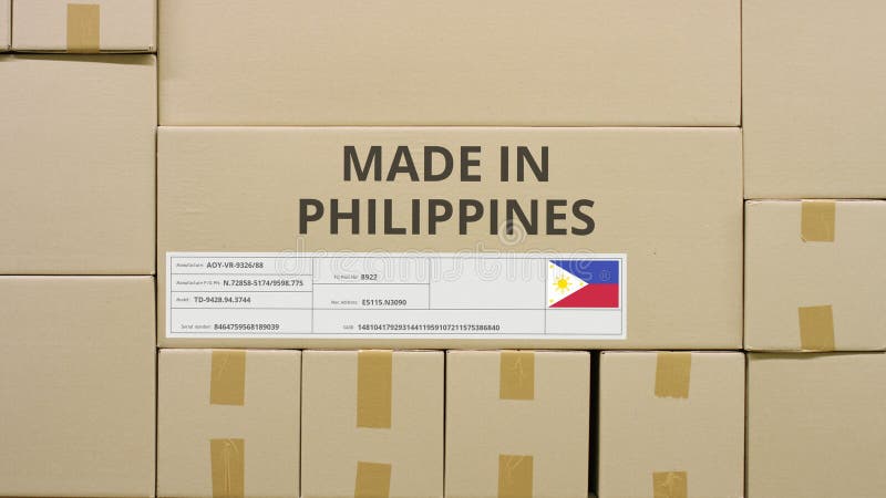 Box with Printed MADE in PHILIPPINES Text and Flag Sticker in a ...