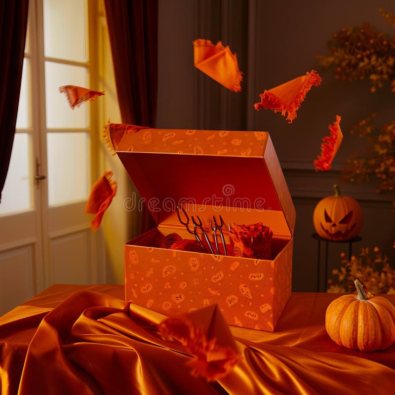 A Box with a Pumpkin and a Pumpkin on a Table Stock Photo - Image of ...