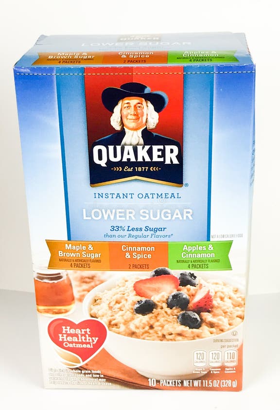 Box of Quaker Instant Oatmeal, Low Sugar on a White Backdrop Editorial ...