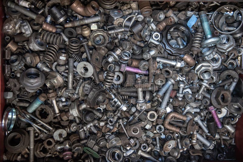 Box of Random Nuts and Bolt, Parts, Washers, Screws in Workshop Stock ...