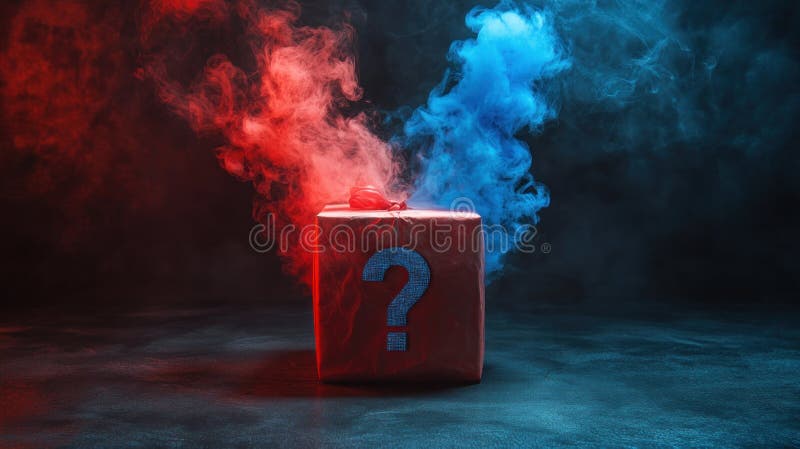 A Box with a Red Bow on Top and a Question Mark on the Side Stock Photo ...