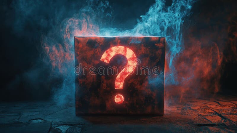 A Box with a Red Bow on Top and a Question Mark on the Side Stock Photo ...