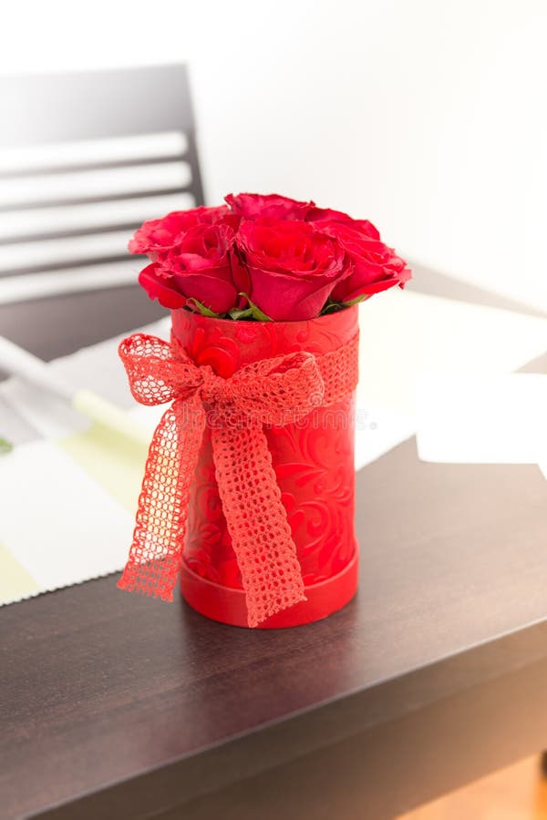 A Box of Red Roses on the Table Stock Photo - Image of design, flower ...