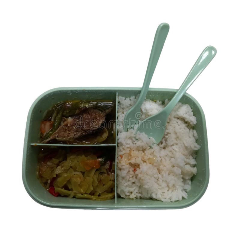 Box of Rice with Fish Tauco with Peria or Bitter Melon Vegetables Stock ...