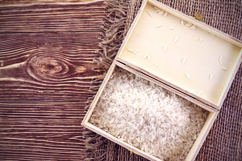 Box with rice stock photo. Image of grain, cereal, open - 68573366