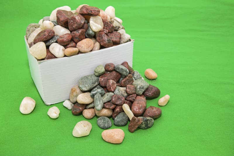 Box of Rocks Loose Green Background Stock Photo - Image of ornament ...
