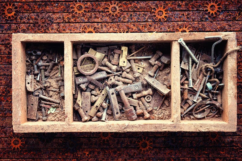 Box with Rusty Screws, Bolts and Nuts Stock Image - Image of steel ...