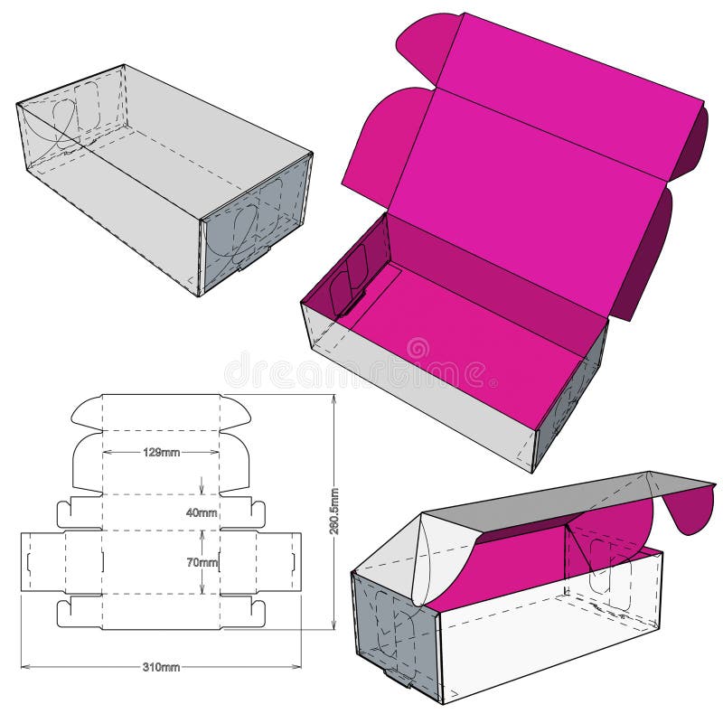 Box Self Assembly and Die-cut Pattern. Stock Vector - Illustration of ...