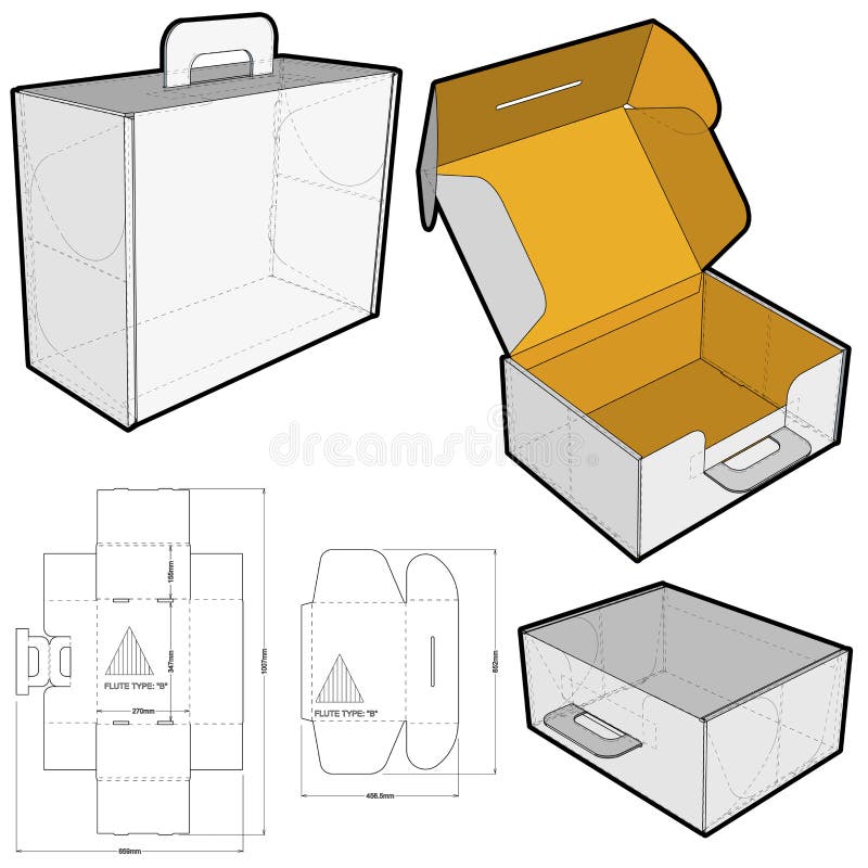 Box Self Assembly and Die-cut Pattern. Stock Vector - Illustration of ...