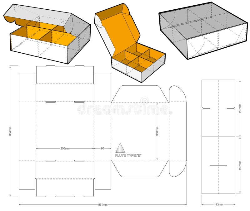 Box Self Assembly Flute Type E and Die-cut Pattern. Stock Vector ...