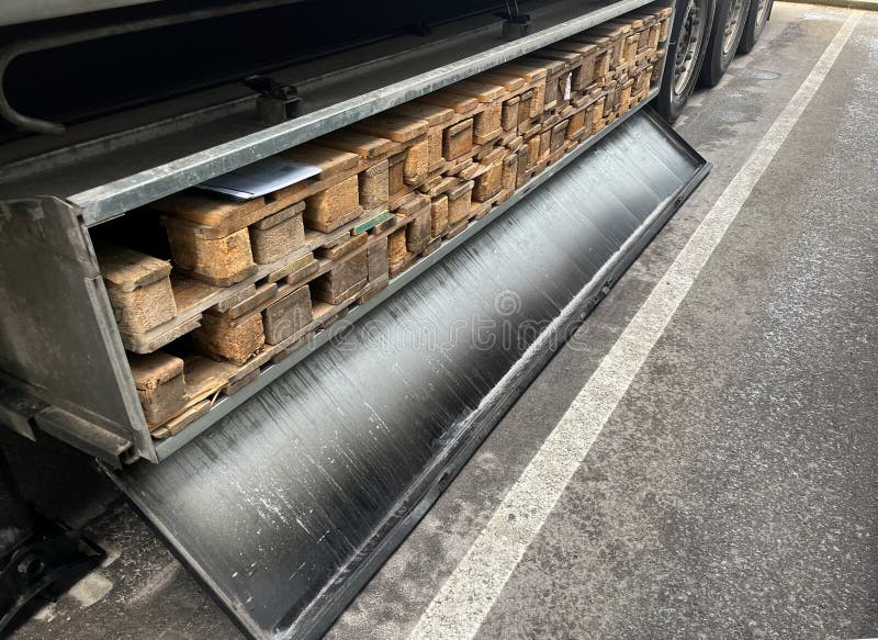 Box in a Semi-trailer with Stacked Wooden Pallets Stock Image - Image ...