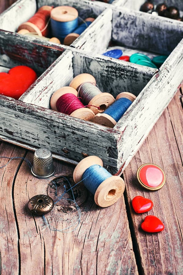 Box with sewing tools stock image. Image of roll, bobbin - 65736939