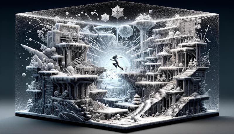 A Box Shaped Like an Underwater Town in a Frozen Sea Stock Illustration ...