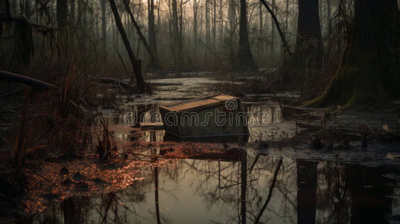 Ethereal Urban Decay: Abandoned Poster in Swamp Stock Illustration ...