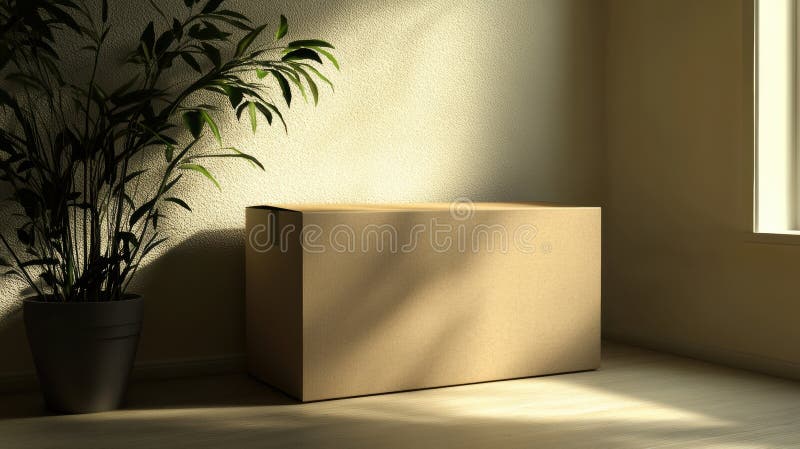 A Box Sitting on a Floor Next To a Potted Plant, AI Stock Image - Image ...