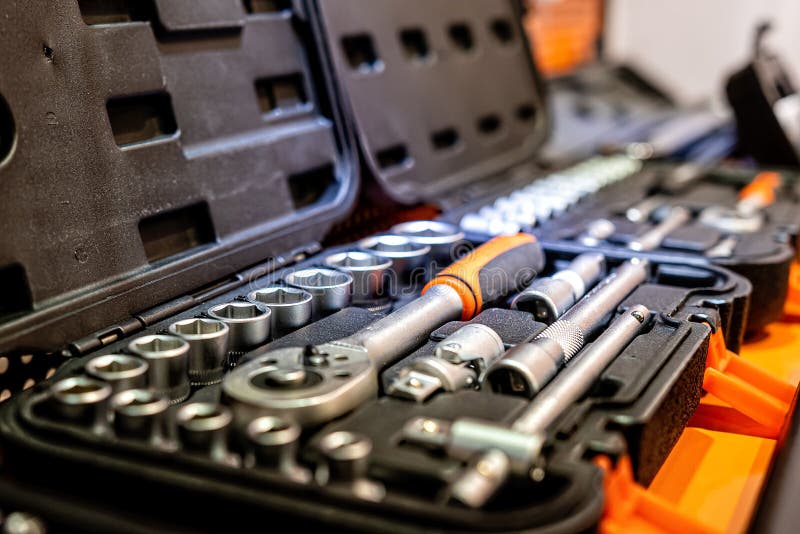 Box with Special Tools in Car Repair Shop, Closeup, Selective Focus ...
