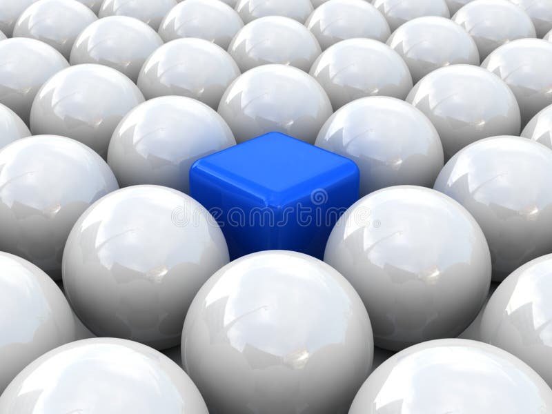 Box among spheres. stock illustration. Illustration of difference ...