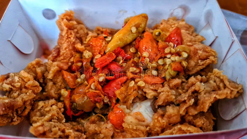 A Box of Spicy Fried Chicken Stock Image - Image of indonesia, closeup ...
