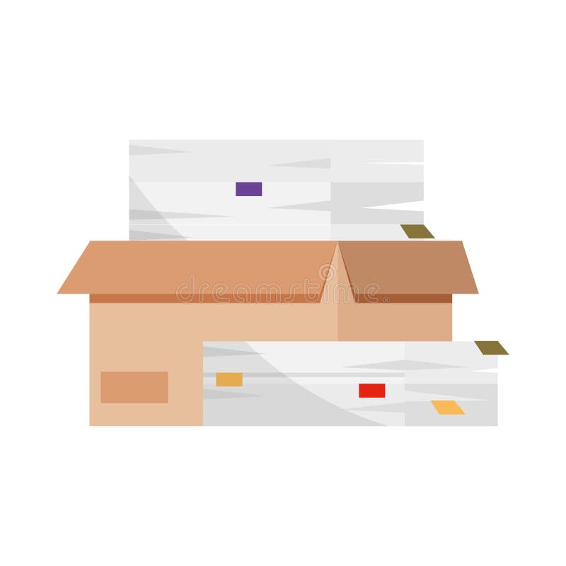 Box with Stack of Paperwork Stock Vector - Illustration of design ...