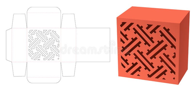 Box with Stenciled Japanese Pattern Die Cut Template and 3D Mockup ...