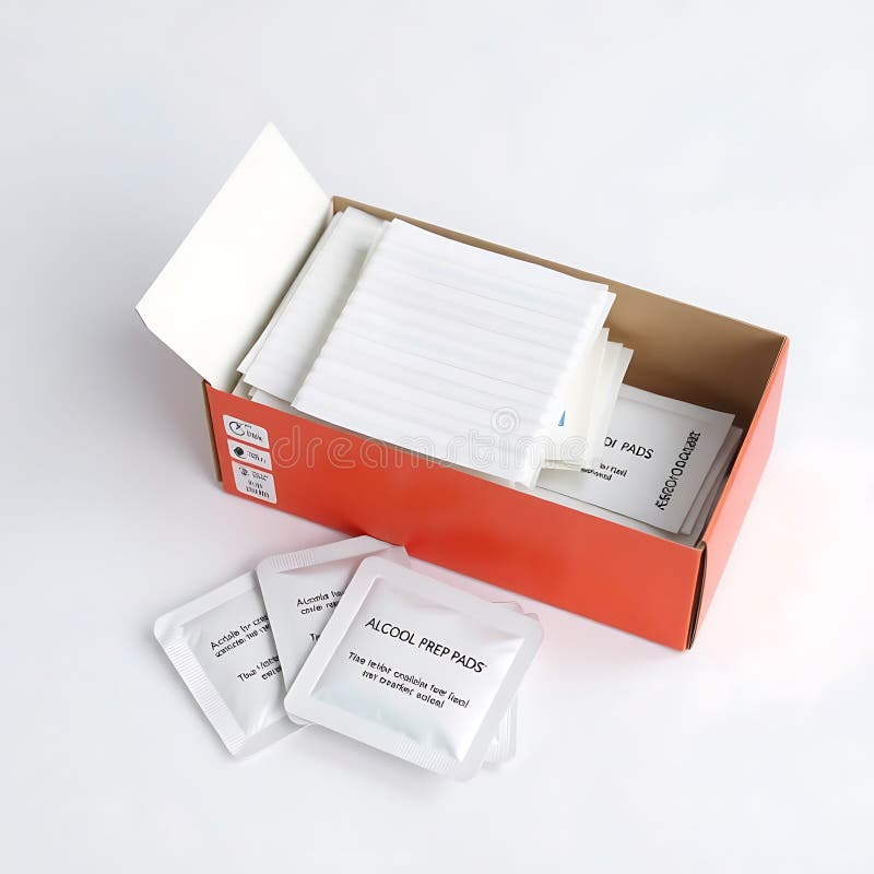 A Box of Sterile Alcohol Prep Pads with a Few Individual Packets Opened ...
