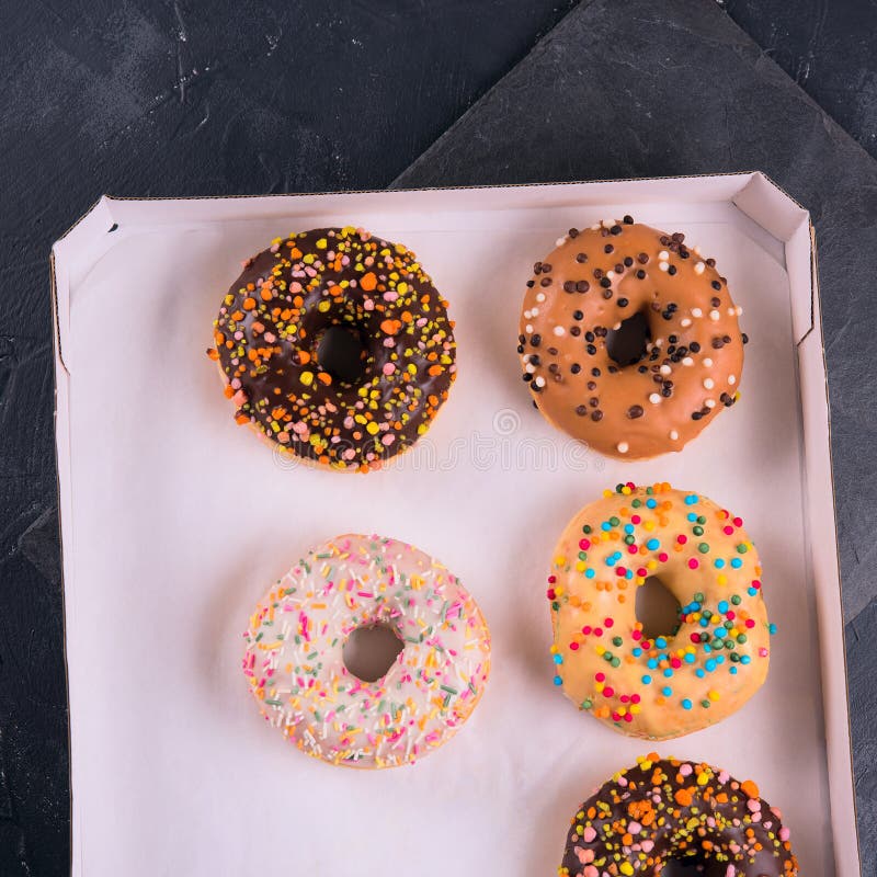 Box of Sweet Fresh Donuts with Filling Stock Photo - Image of sprinkles ...