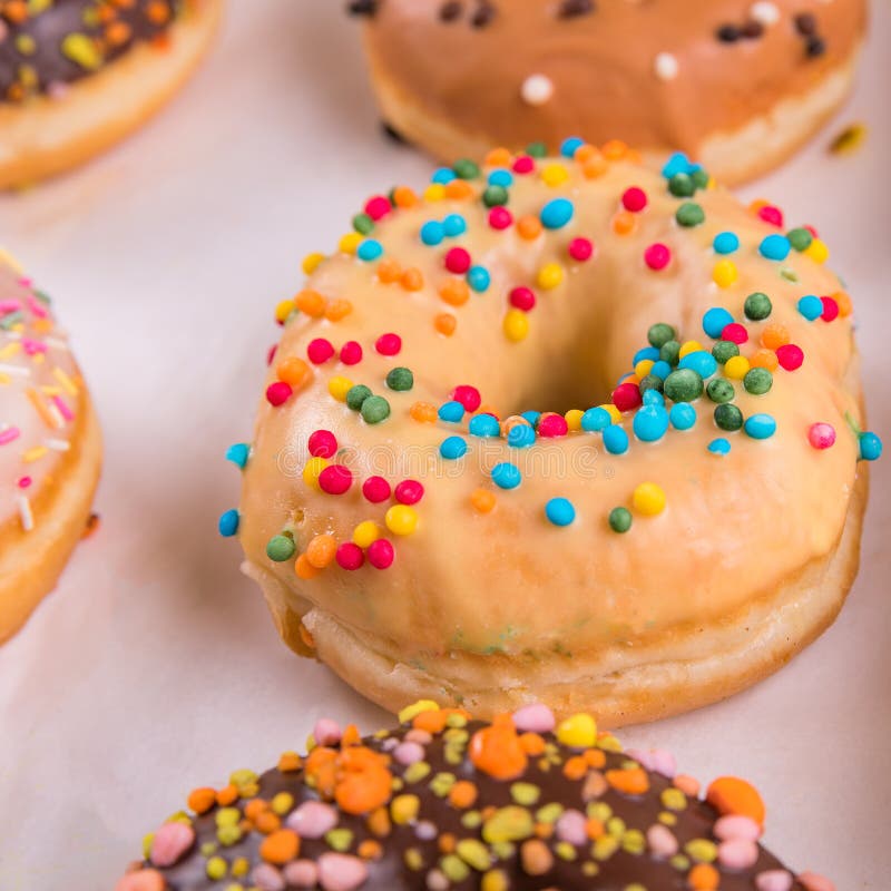 Box of Sweet Fresh Donuts with Filling Stock Photo - Image of color ...