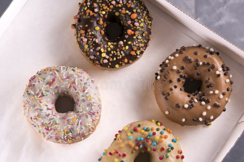 Box of Sweet Fresh Donuts with Filling Stock Photo - Image of donut ...