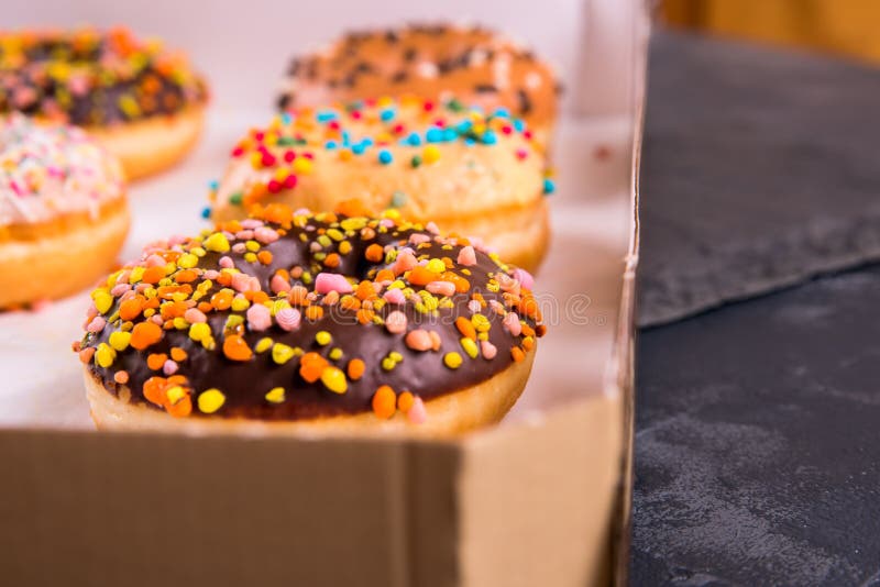 Box of Sweet Fresh Donuts with Filling Stock Image - Image of colorful ...