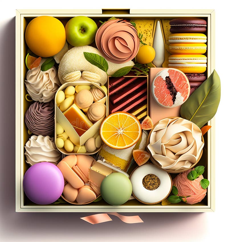 Box of Sweets and Fruits. Design of Various Bakery Food. Generative AI ...