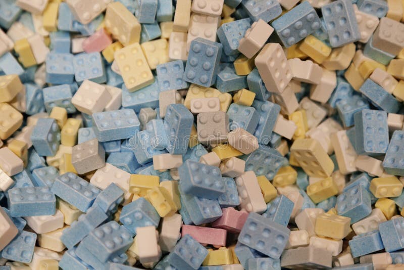 A Box of Sweets Representing Lego Pieces Stock Photo - Image of design ...