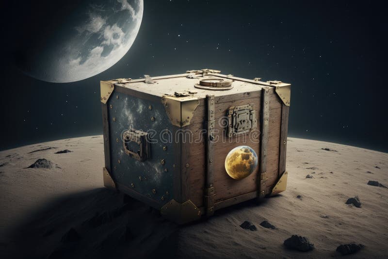 Box on Table in Space Chest on the Moon Stock Illustration ...
