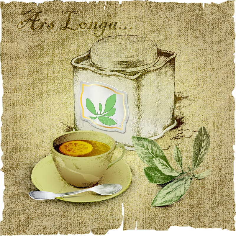 Box of Tea, Cup of Tea, Tea Leaves,lemon on Canvas.vector Illustration ...