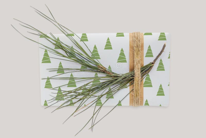 Box Template with Christmas Tree. Decoration Wrapped Gift with Rope ...