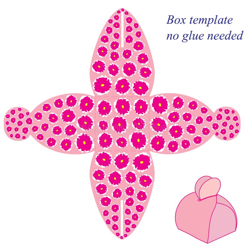 Gift Box Template with Pink Butterfly and Flowers. No Glue Needed Stock ...