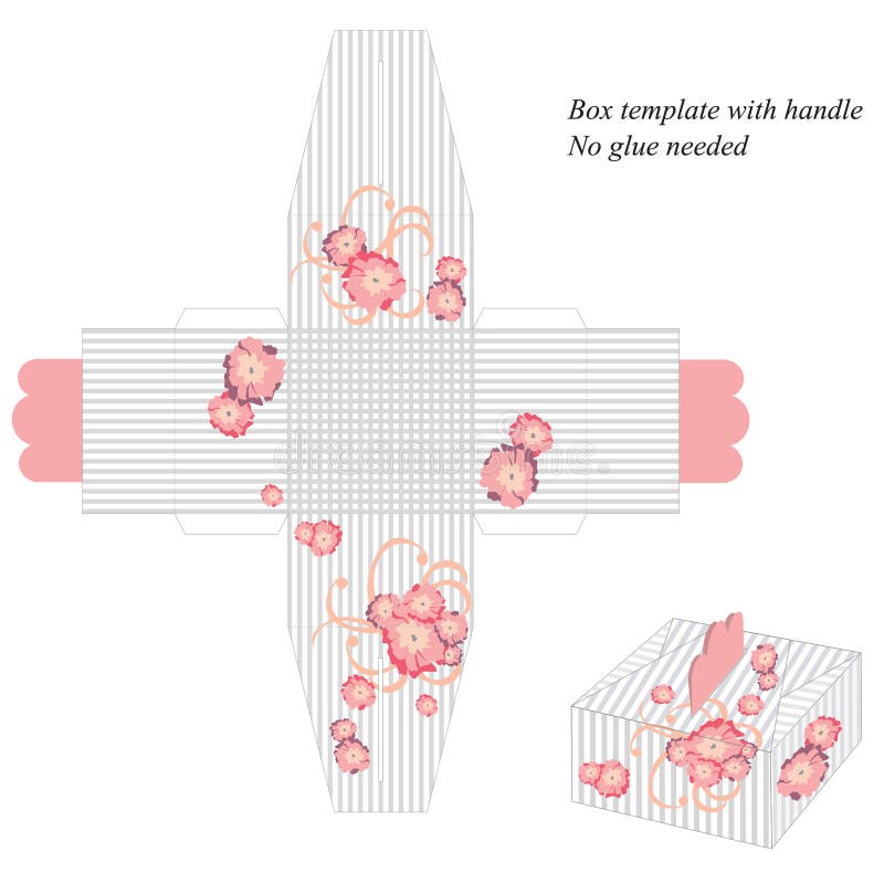 Box Template with Handle. No Glue Needed Stock Vector - Illustration of ...