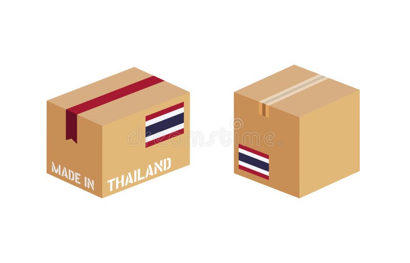 Box with Thailand Flag Icon Set, Cardboard Delivery Package Made in ...
