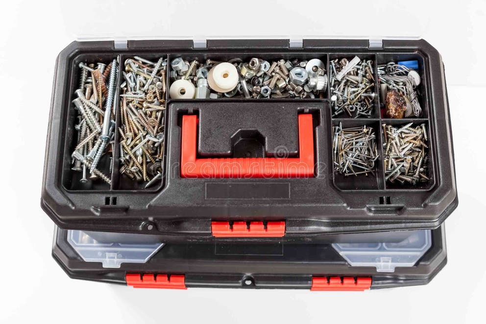 Box with Tools and Fasteners Stock Image - Image of industry, bolt ...