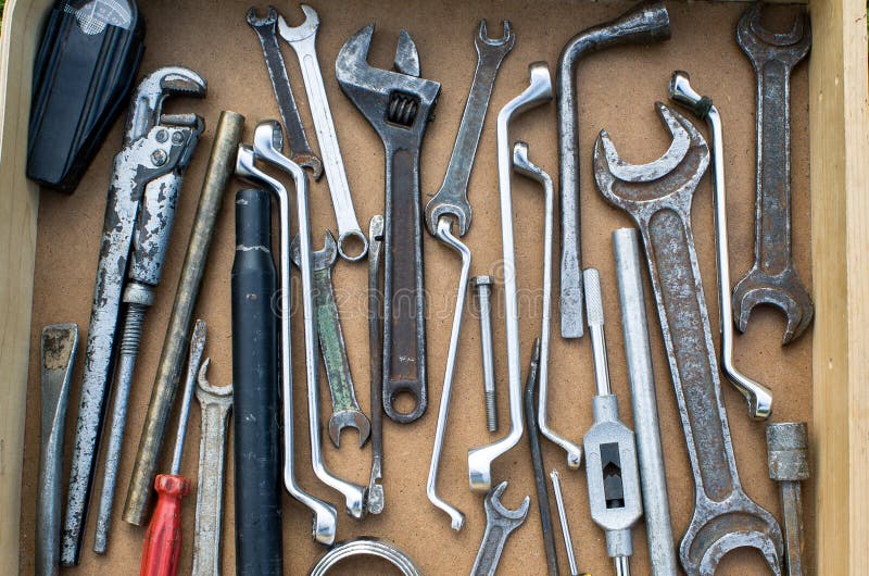 A box of tools. stock photo. Image of orange, room, tool - 98432218