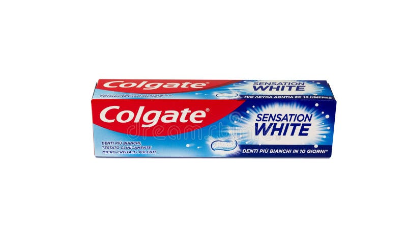 Box with Toothpaste Brand Colgate on a White Background Illustrative ...