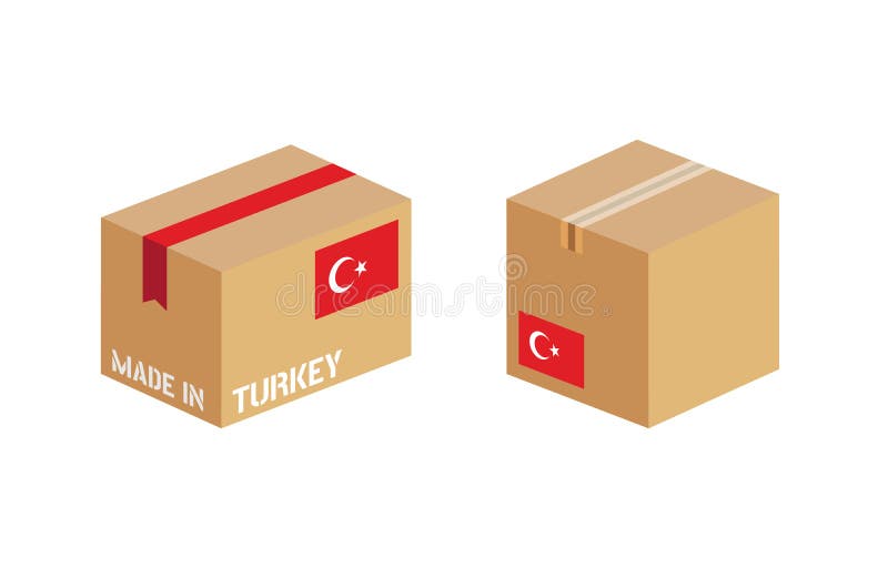 Box with Turkey Flag Icon Set, Cardboard Delivery Package Made in ...