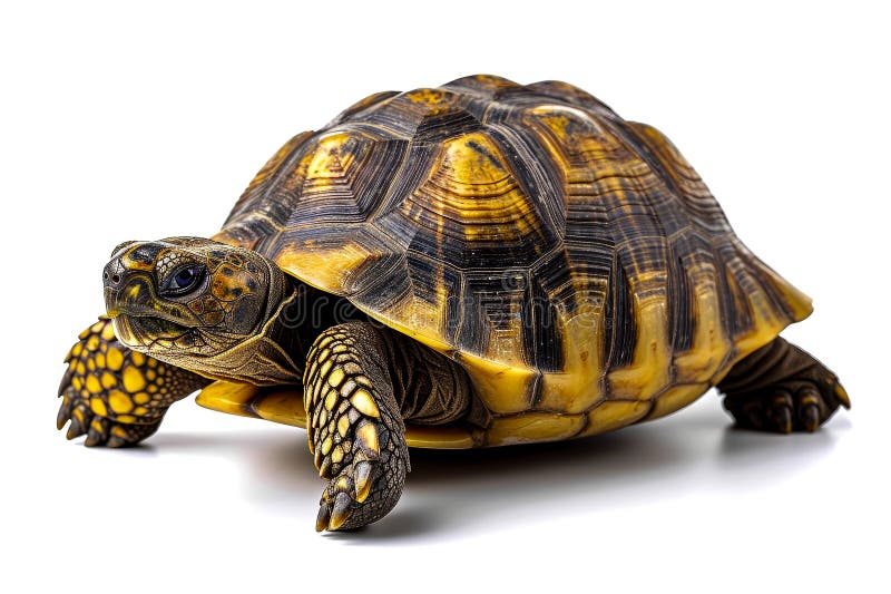 Box Turtle with Yellow and Brown Shell is Sitting on White Surface ...